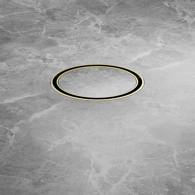 Nero 100mm Round Tile Insert Floor Waste 50mm Outlet Brushed Gold