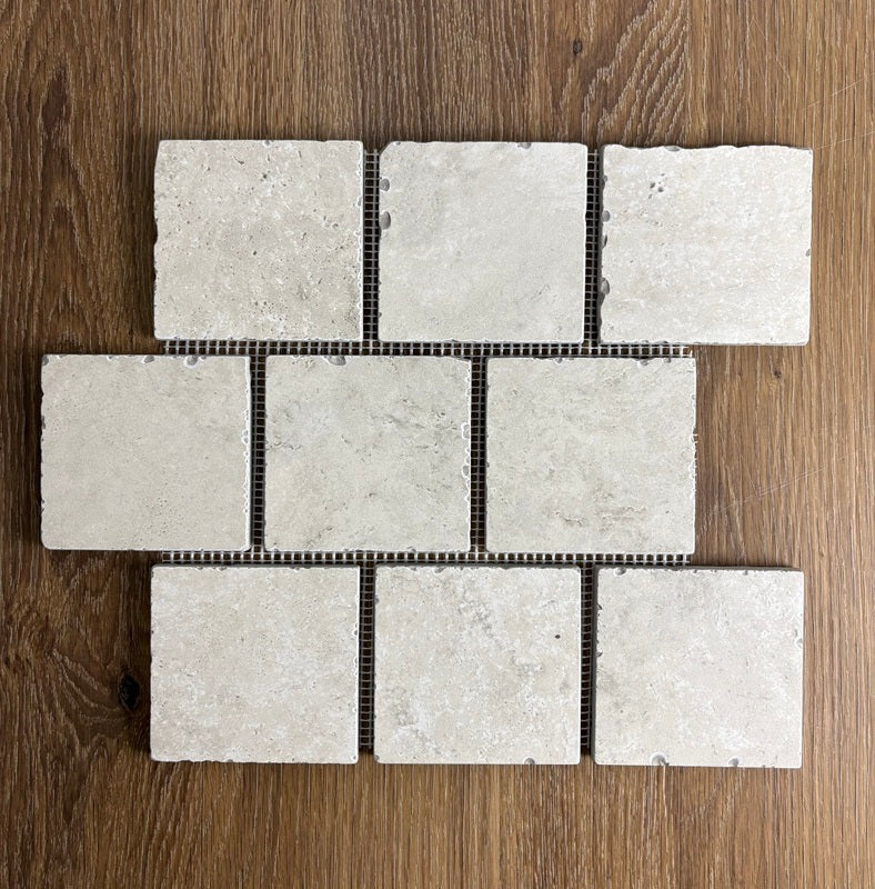 Travertine Beige Tech Grip Tumbled Cobble 307x307mm