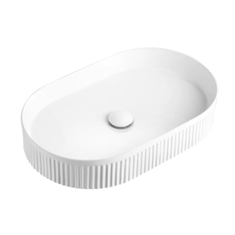 Otti Kensington Above Counter Basin Oval Fluted White 560X350X120 (Glo