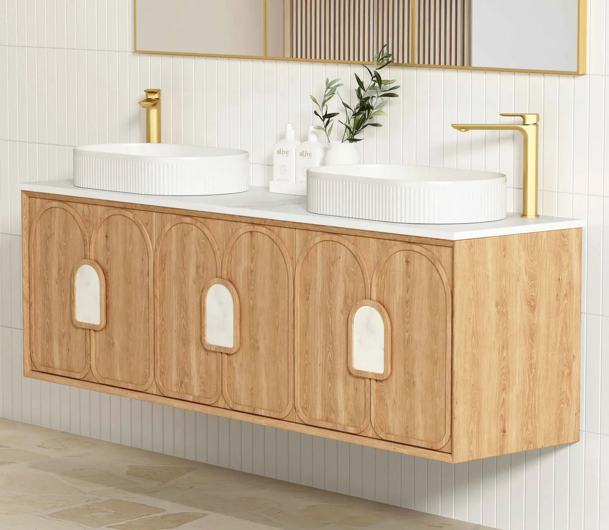 Otti Laguna Natural American Oak Wall Hung Vanity 1790x460x550mm