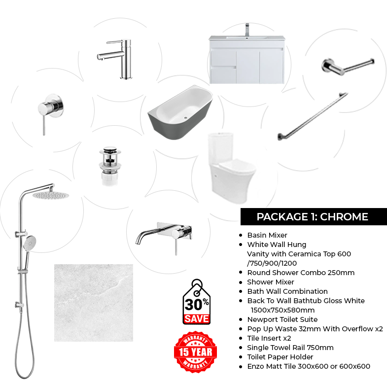Builders Bathroom Package 1 (Chrome Fixtures)