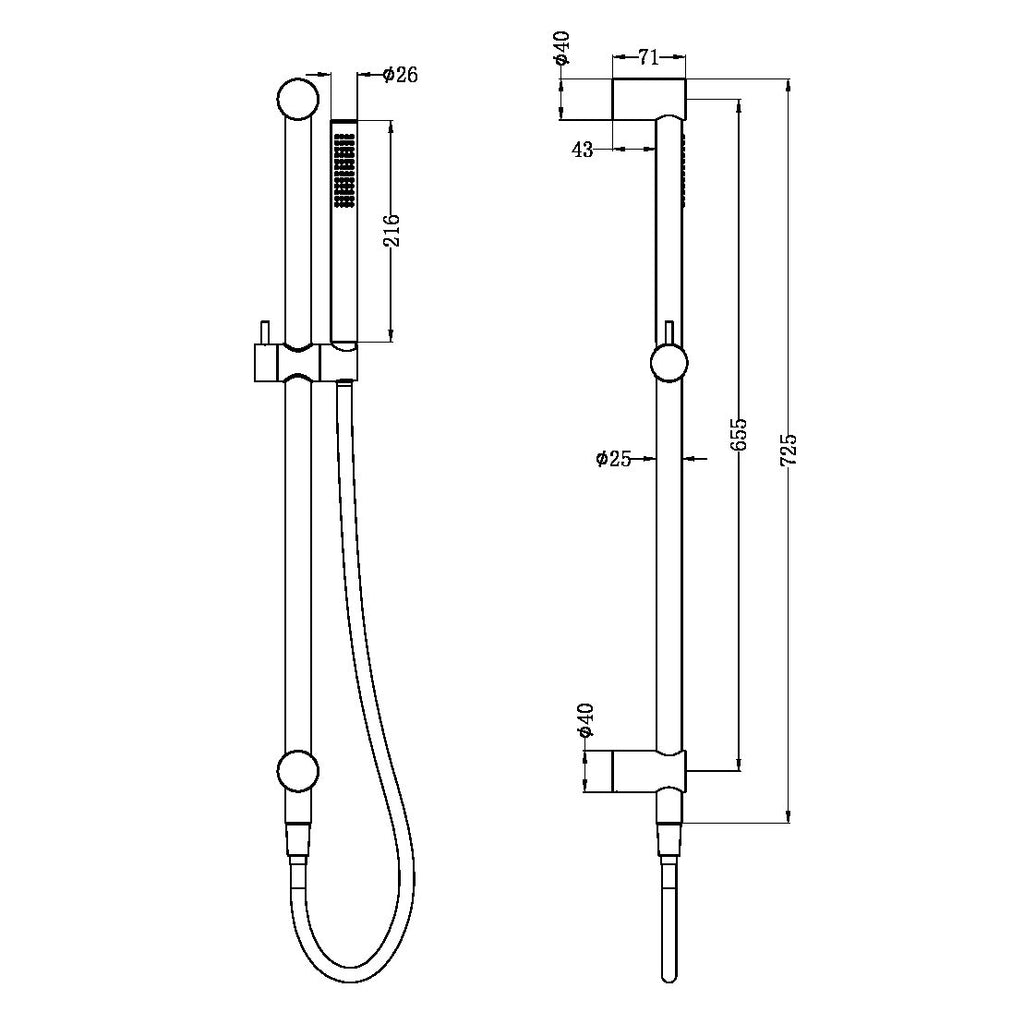Nero Zen Shower Rail With Outdoor Shower Hose - Brushed Bronze