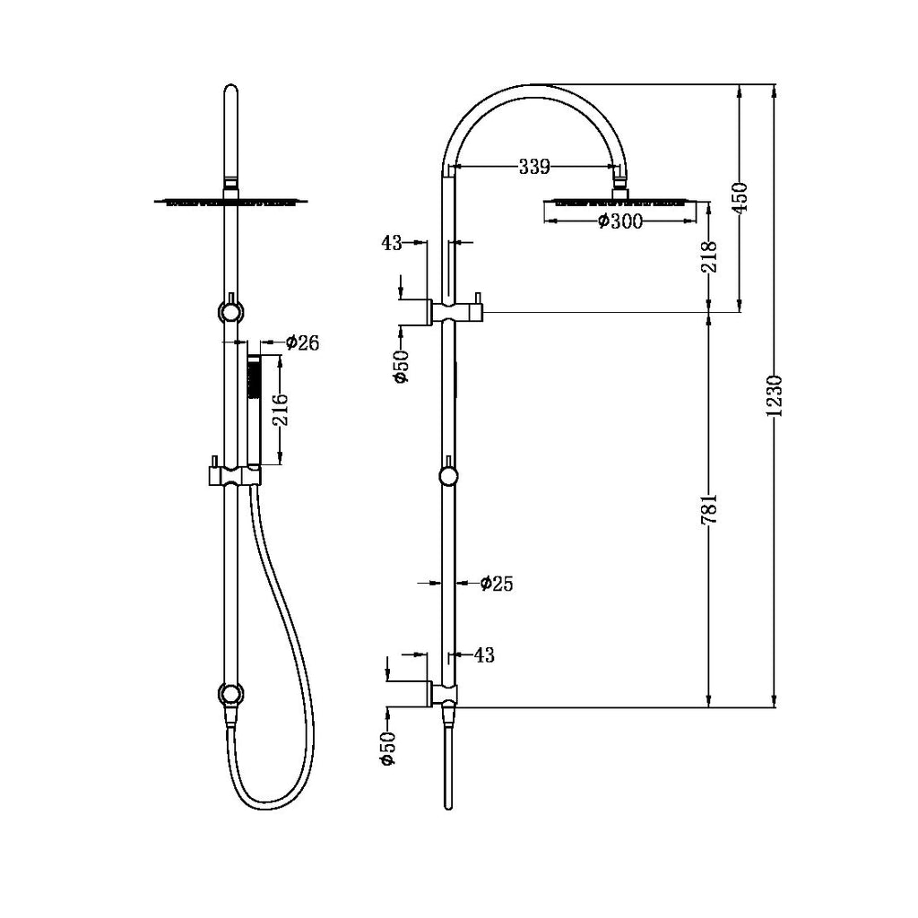 Nero Zen Twin Shower With Outdoor Shower Hose - Brushed Gold