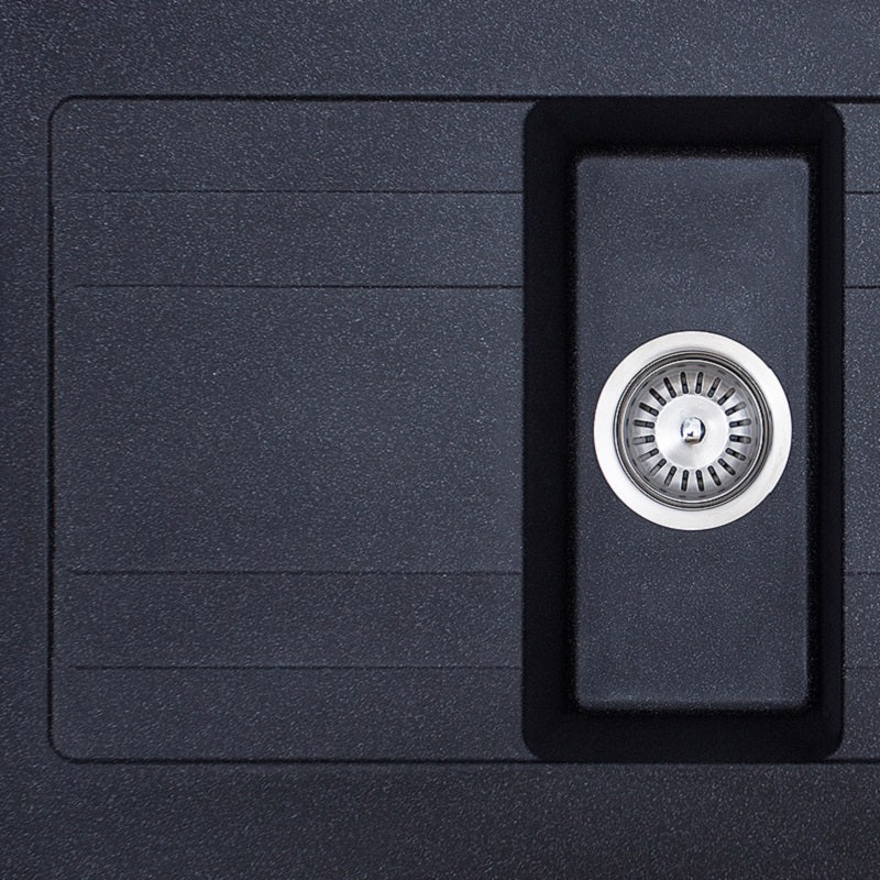 Granite Sink Double Bowl with Drainer Black Graphite Finish 1160 mm